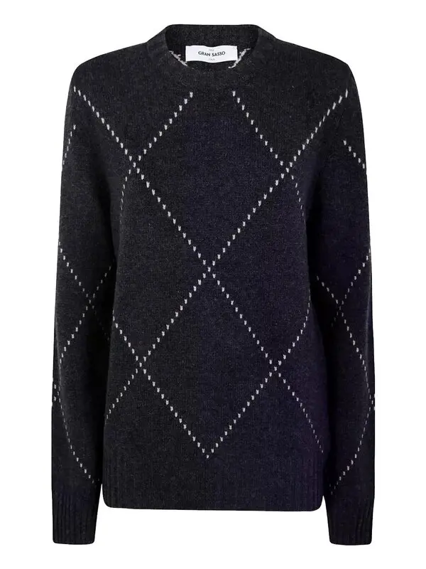 GRAN SASSO Diamond-pattern Wool Sweater - Black