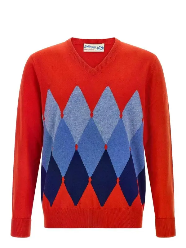 BALLANTYNE Argyle Jacquard Cashmere Sweater - Red