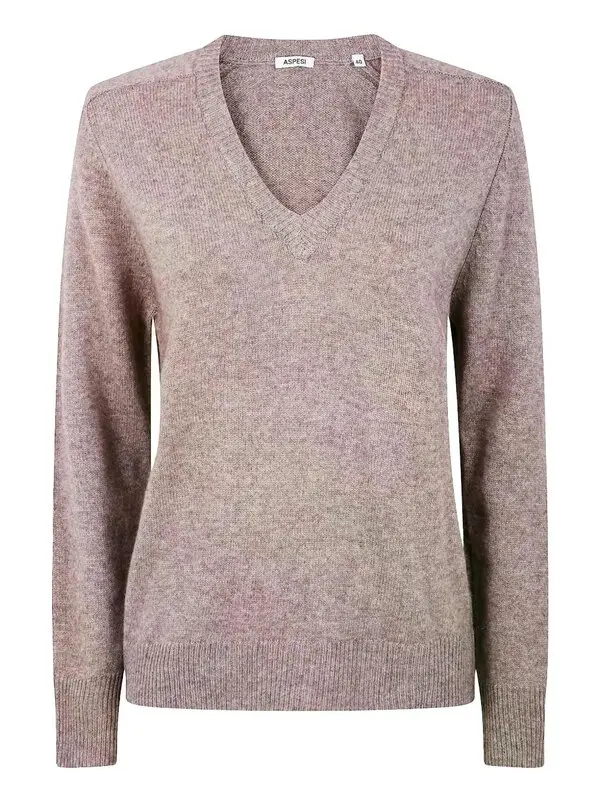 Aspesi V-neck Wool-cashmere Top - Neutrals