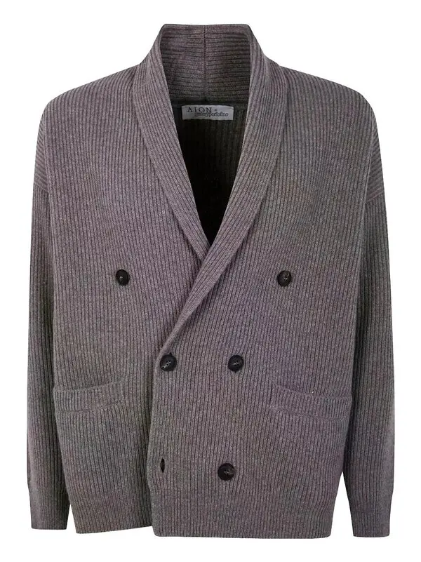 AION Ribbed Double-breasted Cardigan - Grey
