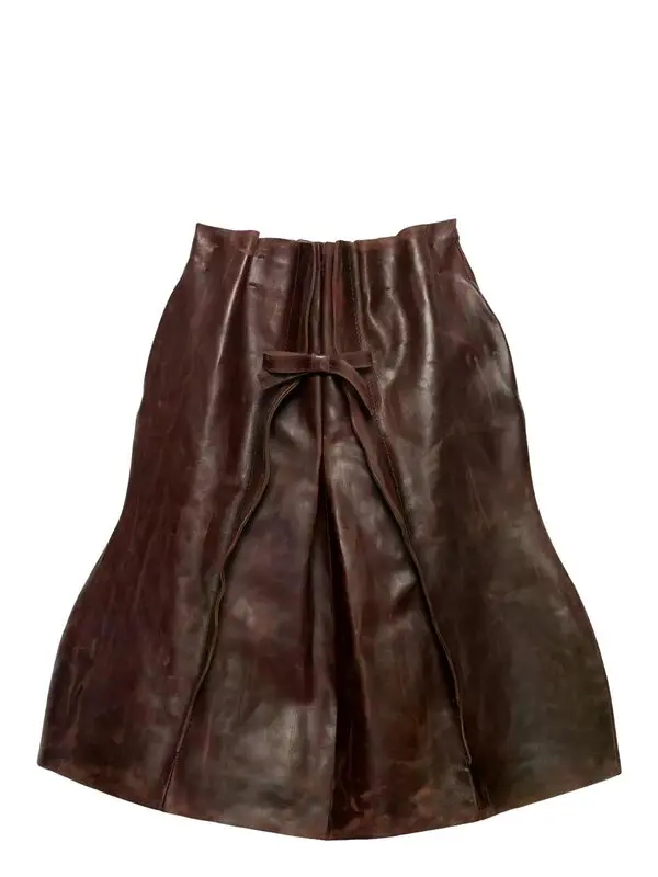 Prada Midi Leather Skirt - Brown