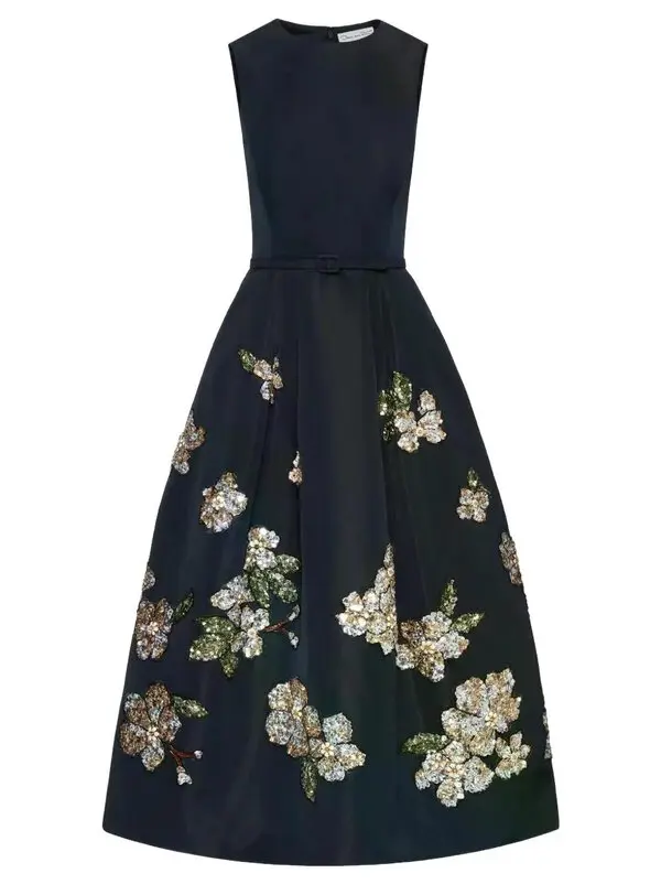 Oscar De La Renta Sequin-embellished Floral Midi Dress - Blue