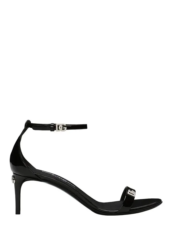Dolce & Gabbana Patent Leather Sandals With Dg Logo - Black