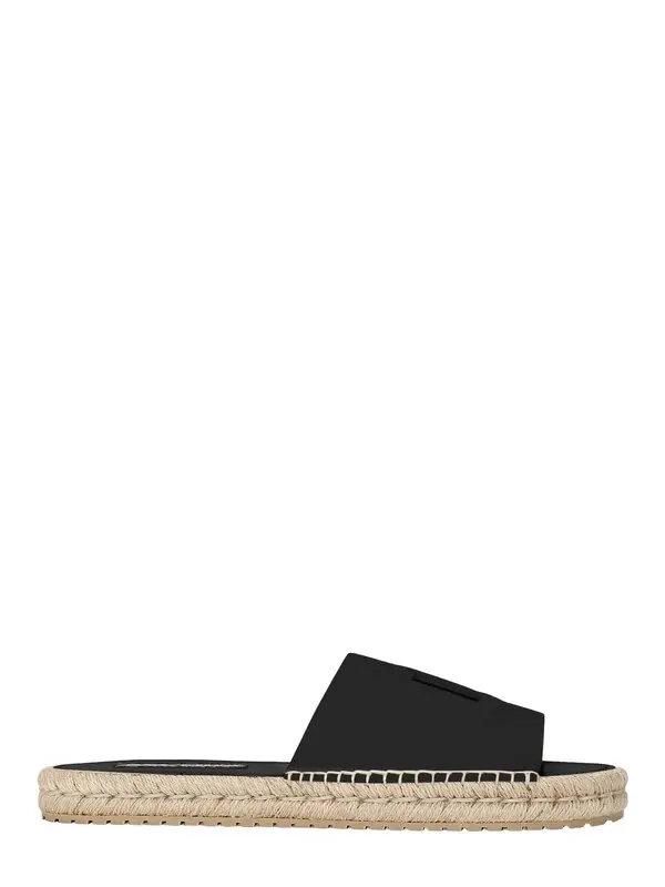 Dolce & Gabbana Calfskin Espadrille Sliders With Dg Logo - Black