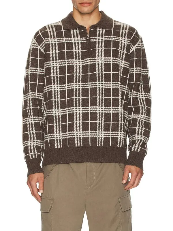 Simkhai Klaus Zip Polo Sweater - Chocolate Plaid