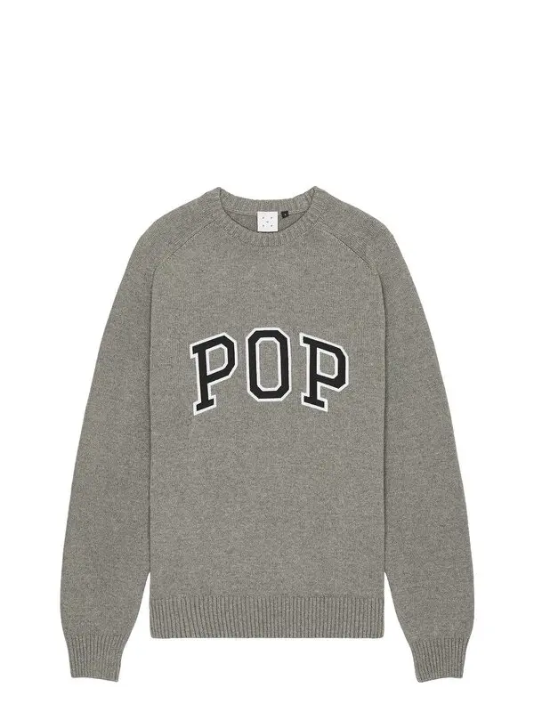 POP TRADING COMPANY Knitted Arch Crew Neck Sweatshirt - Grey Heather