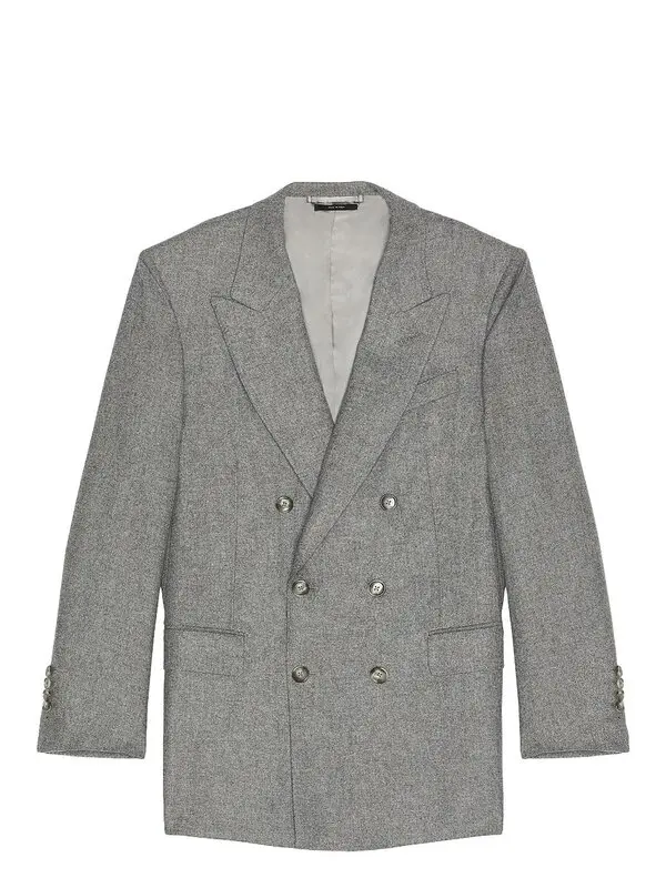 TOM FORD Traditional Flannel Double Breasted Jacket - Grey Melange