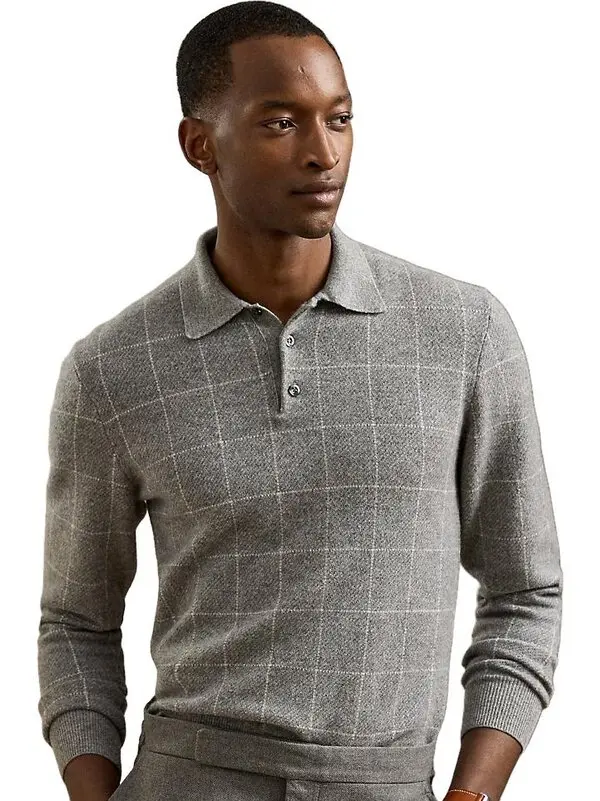 Ralph Lauren Windowpane Cashmere Polo-collar Sweater - Grey Multi