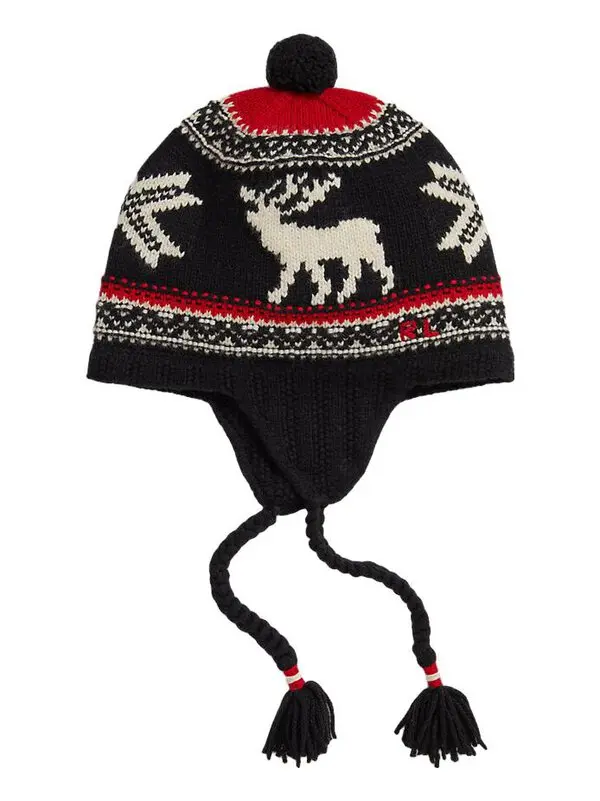 Ralph Lauren Reindeer Wool-blend Earflap Hat - Black/red/cream