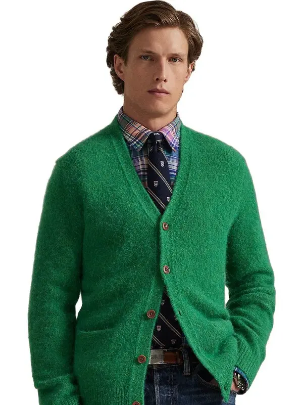 Ralph Lauren Wool-blend Cardigan With Suede Patches - Basil Green
