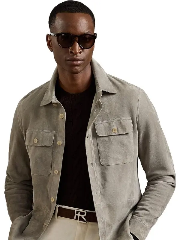 Ralph Lauren Calloway Suede Shirt Jacket - Light Grey