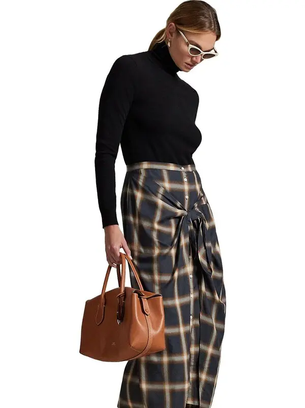 Ralph Lauren Plaid Tie-front Skirt - Navy Brown Plaid