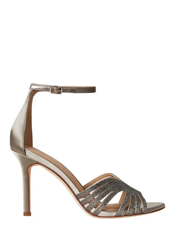 Ralph Lauren Allie Embellished Multistrap Sandal - Taupe Brown/black Diamond