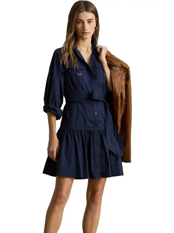 Ralph Lauren Buckle-trim Cotton-blend Dress - Lauren Navy