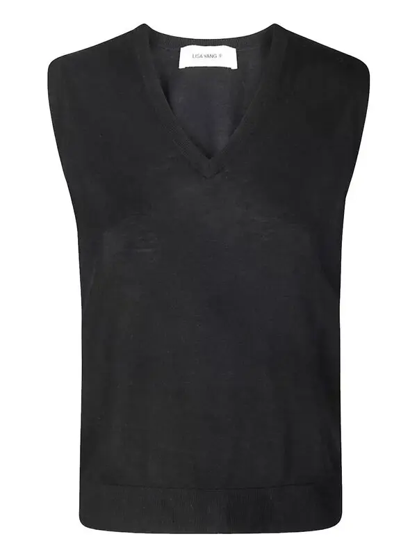 LISA YANG Knitted Cashmere V-neck Vest - Black