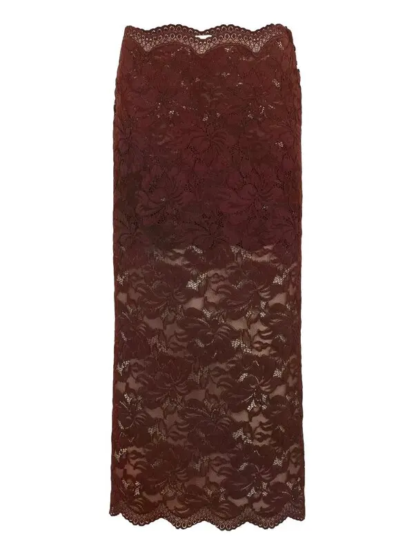 Rabanne Floral Lace Midi Skirt - Brown