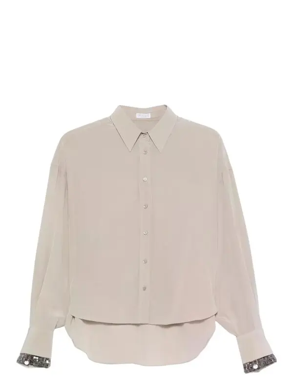 Brunello Cucinelli Sequin-embellished Silk Shirt - Neutrals