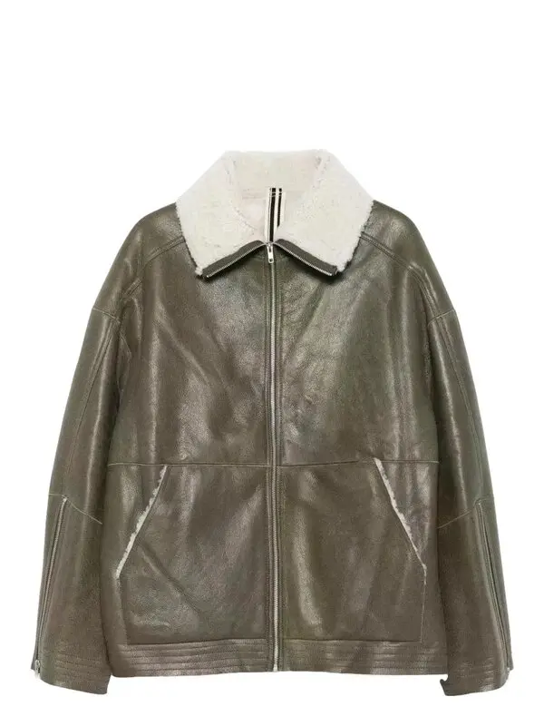MORDECAI Shearling-collared Leather Jacket - Green