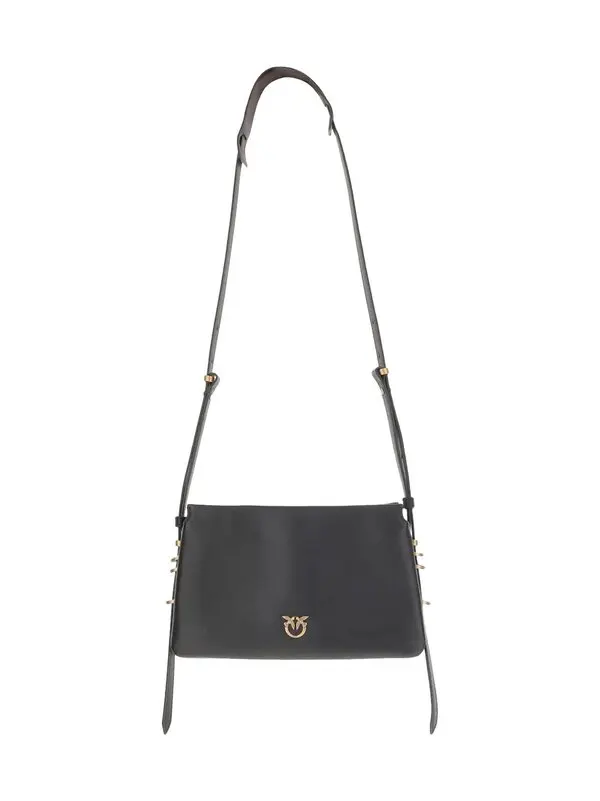 Pinko Logo-detail Calfskin Crossbody Bag - Black