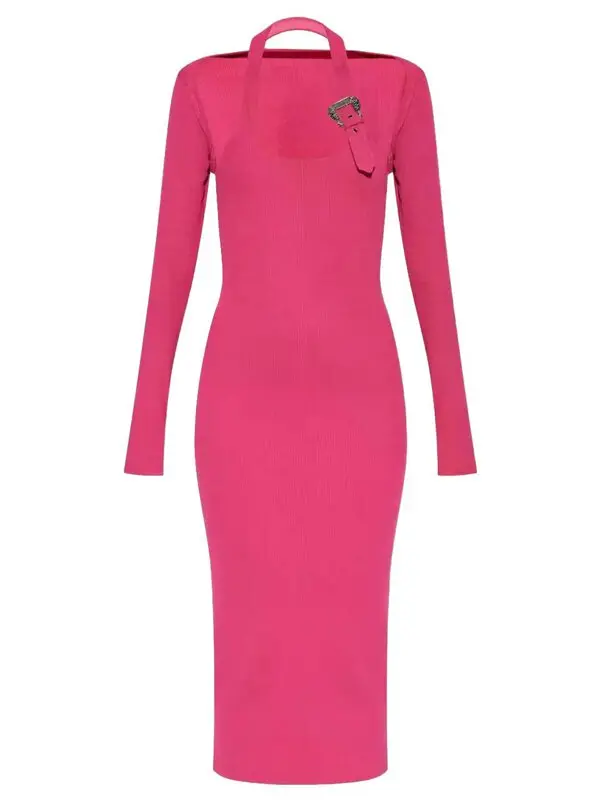 Versace Baroque-buckle-embellished Ribbed Midi Dress - Pink