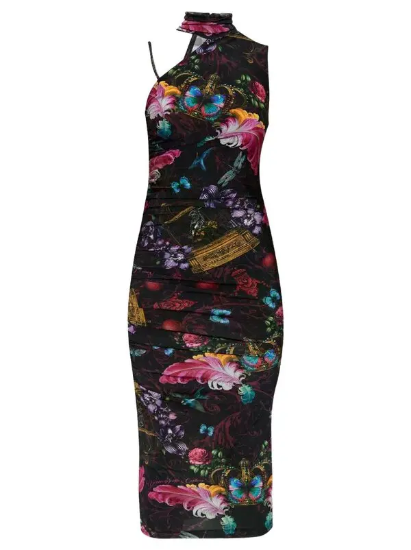 Versace Floral-print Midi Dress - Black