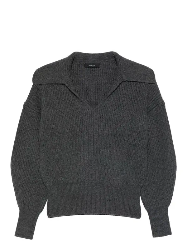 JOSEPH Polo-collar Ribbed Merino Wool Sweater - Grey
