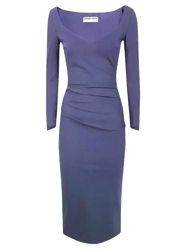 Chiara Boni La Petite Robe Long-sleeve Draped Midi Dress - Purple