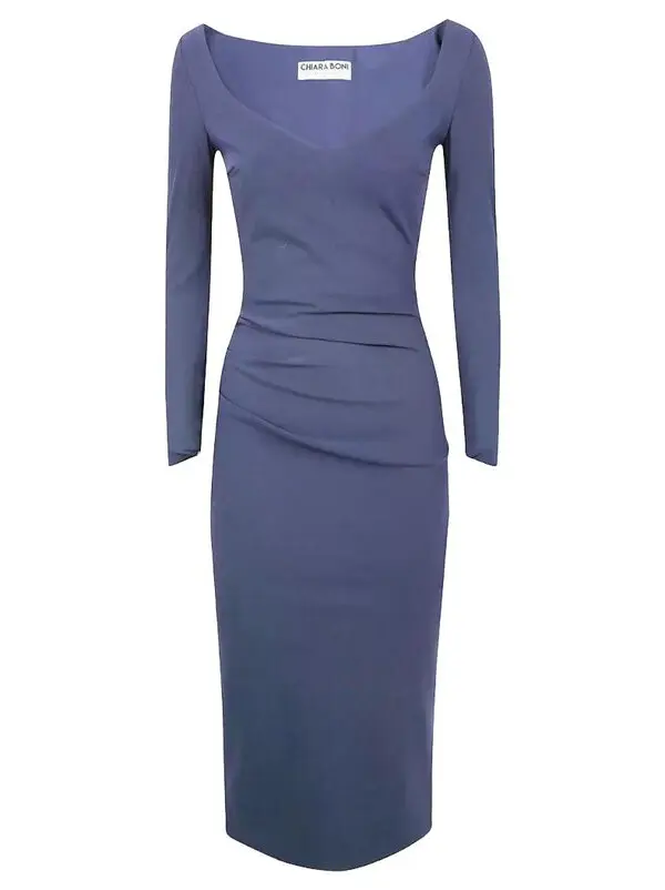 Chiara Boni La Petite Robe Long-sleeve Draped Midi Dress - Purple