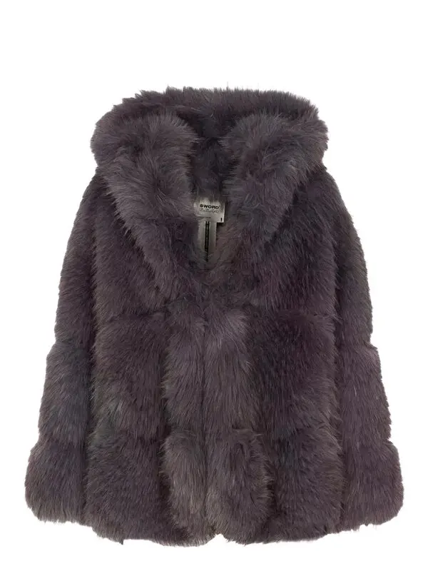 SWORD 6644 Hooded Faux-fur Coat - Grey