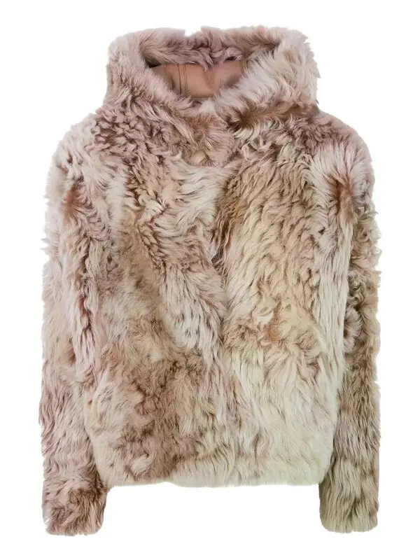 YVES SALOMON Hooded Lamb Fur Jacket - Brown