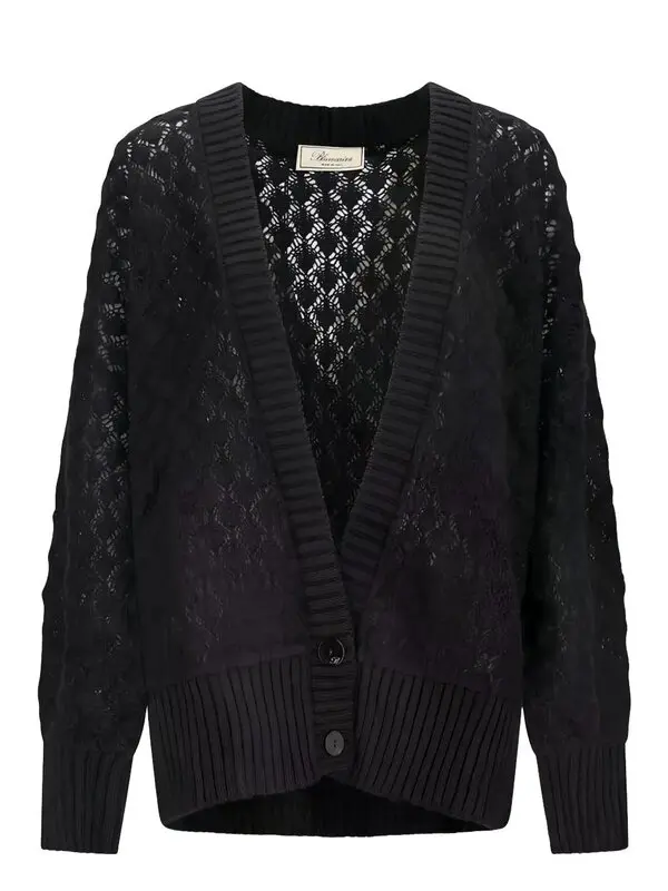 Blumarine Open-knit Buttoned Cardigan - Black