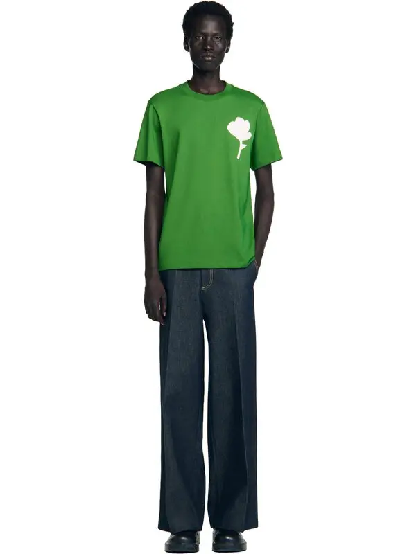 Sandro T-shirt With Flower Patch - Lime