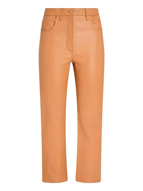JOSEPH Duke Cropped Leather Flared Pants - Camel