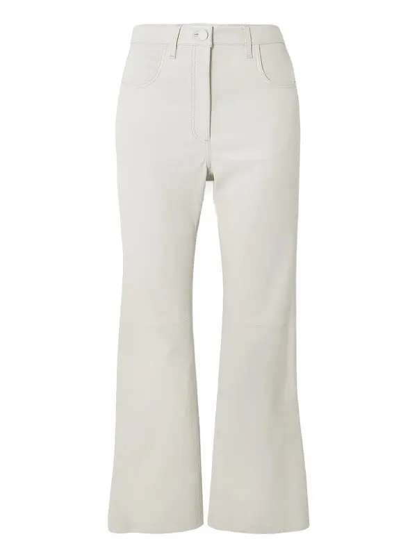 JOSEPH Duke Cropped Leather Flared Pants - Stone
