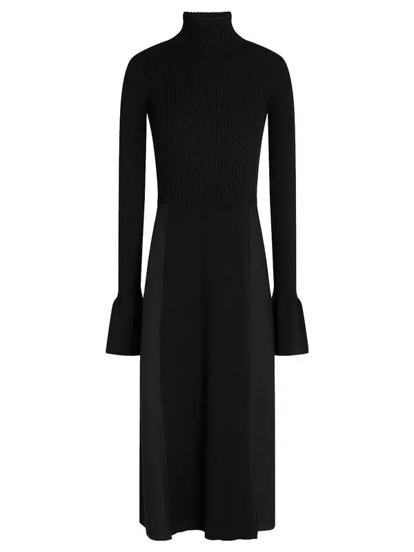 JOSEPH Crepe And Ribbed-knit Turtleneck Midi Dress - Black