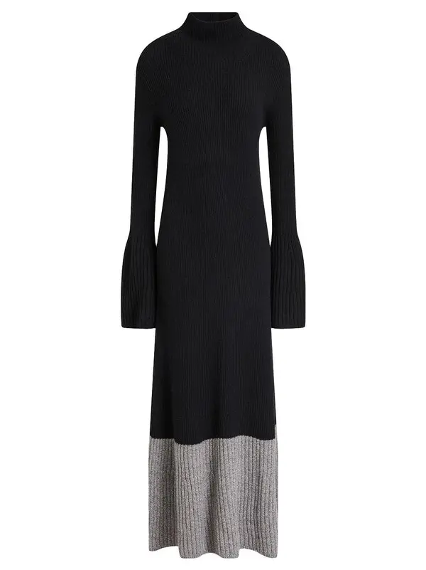JOSEPH Two-tone Ribbed Merino Wool-blend Midi Dress - Black