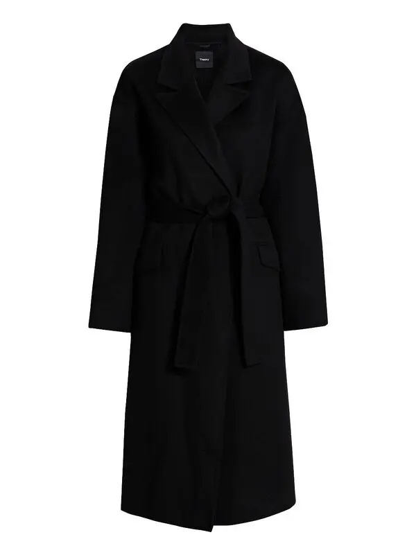 Theory Belted Wool And Cashmere-blend Felt Coat - Black