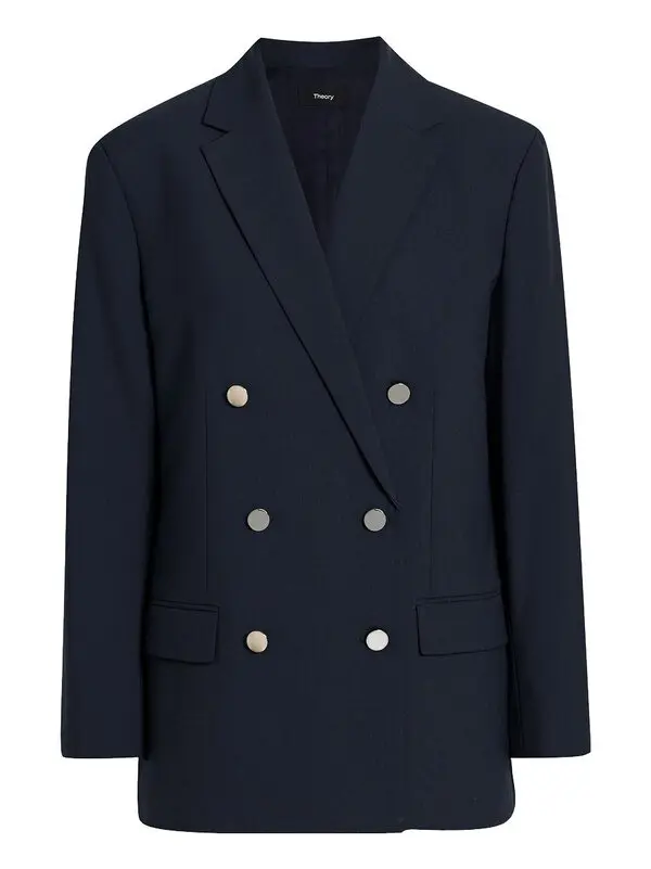 Theory Double-breasted Oxford Blazer - Navy