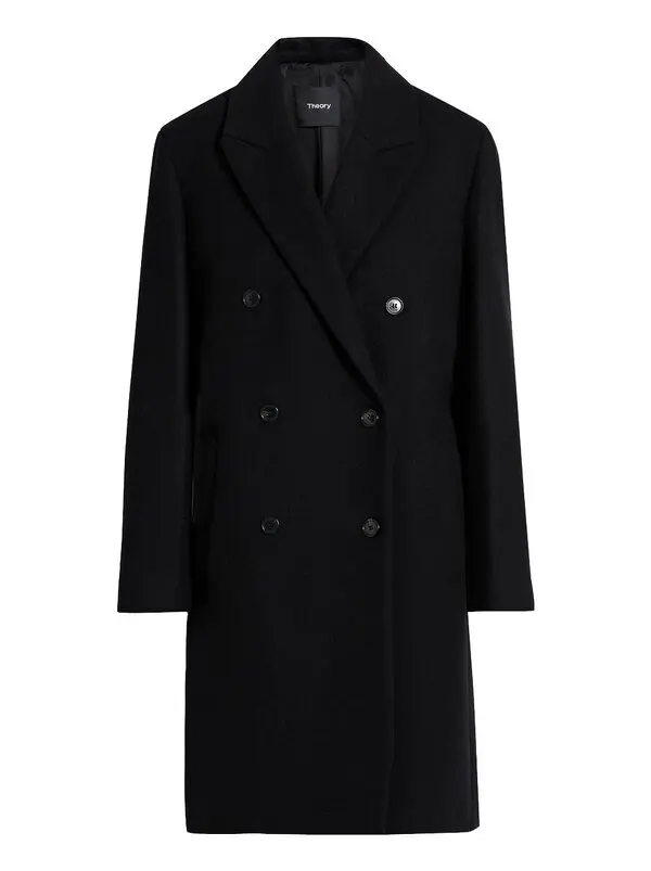 Theory Double-breasted Wool-felt Coat - Black