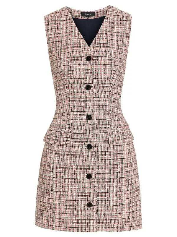 Theory Cotton-blend Tweed Mini Dress - Pink