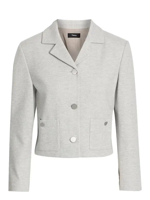 Theory Cropped Herringbone Knitted Jacket - Light Gray