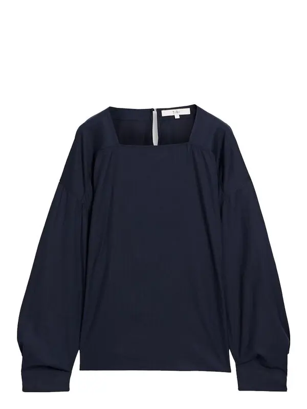 Tibi Draped Lyocell-blend Twill Top - Navy