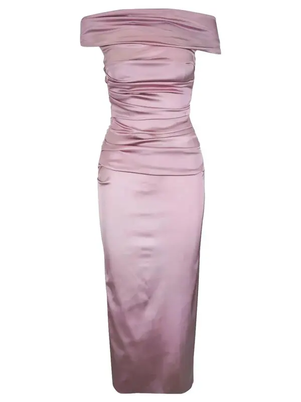Talbot Runhof Satin Off-shoulder Dress - Pink