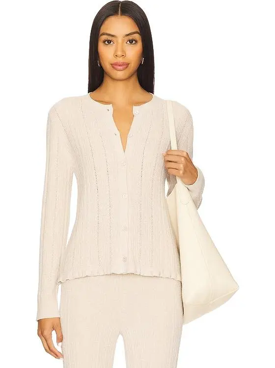 Barefoot Dreams Cozychic Ultra Lite Cable Knit Cardigan With Ruffle - Stone