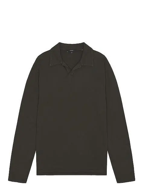 Vince Long Sleeve Johnny Polo In Brown - Washed Dark Leaf