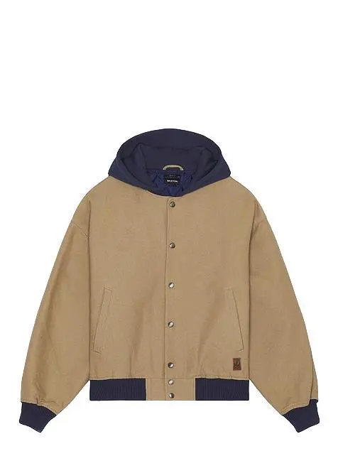 Brixton Canvas Hooded Bomber Jacket - Khaki & Mood Indigo
