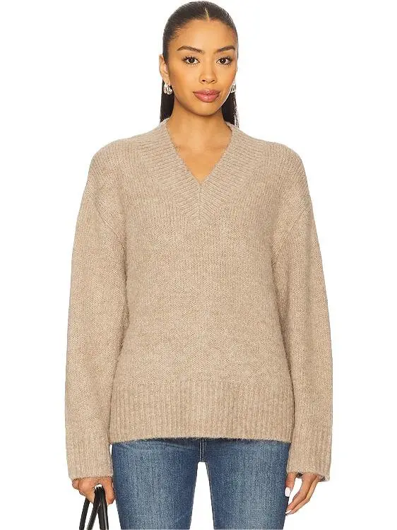 PISTOLA Talia Chunky V-neck Long Sleeve Sweater - Taupe