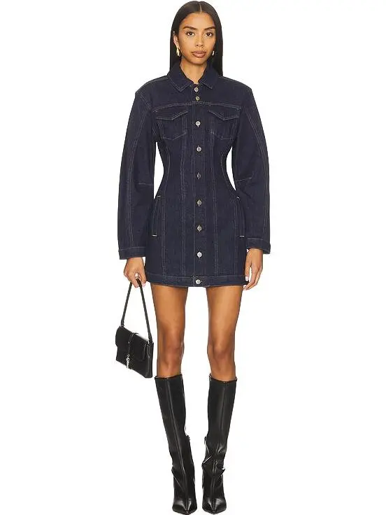 Good American Barrel Long Sleeve Mini Dress - Indigo982