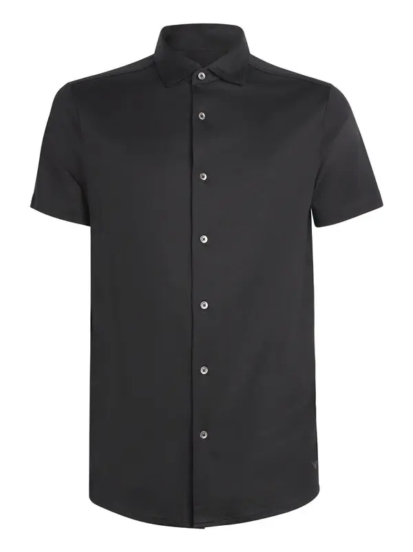 Emporio Armani Lyocell-cotton Short-sleeve Shirt - Black
