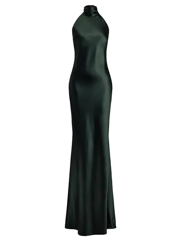 Ralph Lauren Satin Halterneck Gown - Green